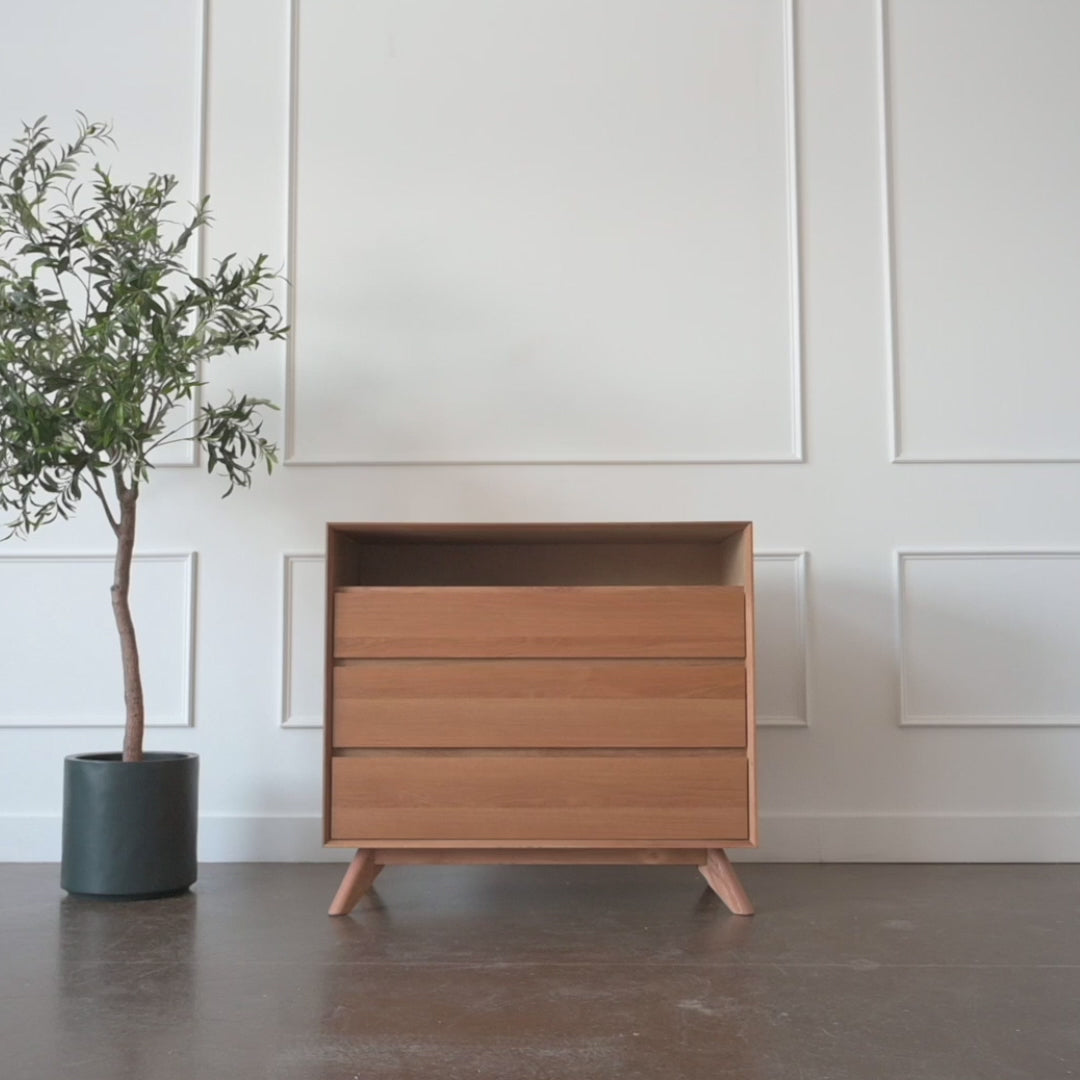 Modern White Oak Wood 3 Drawer Bedroom Tall Chest Mim Concept